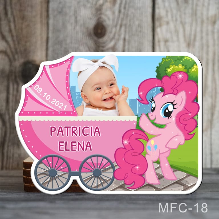 Magneti personalizati botez Carucior - Ponei roz - MFC-18