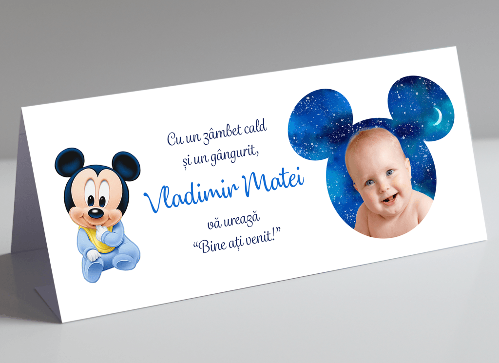 Plic de bani cu poza - Mickey - PBBF-035 - Marturii Botez baietei si fetite