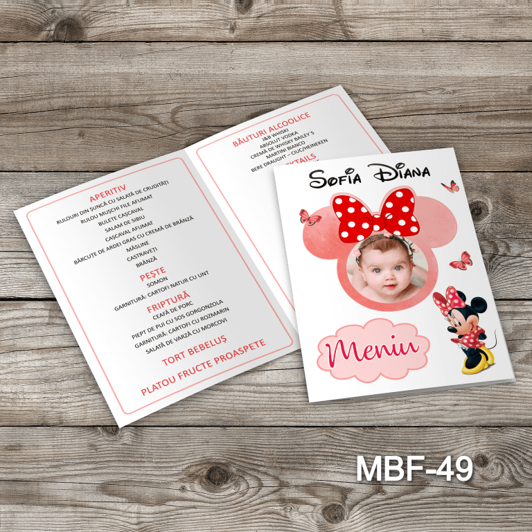 Meniu Botez cu poza - Minnie Mouse - MBF-49 - Produse BOTEZ si NUNTA