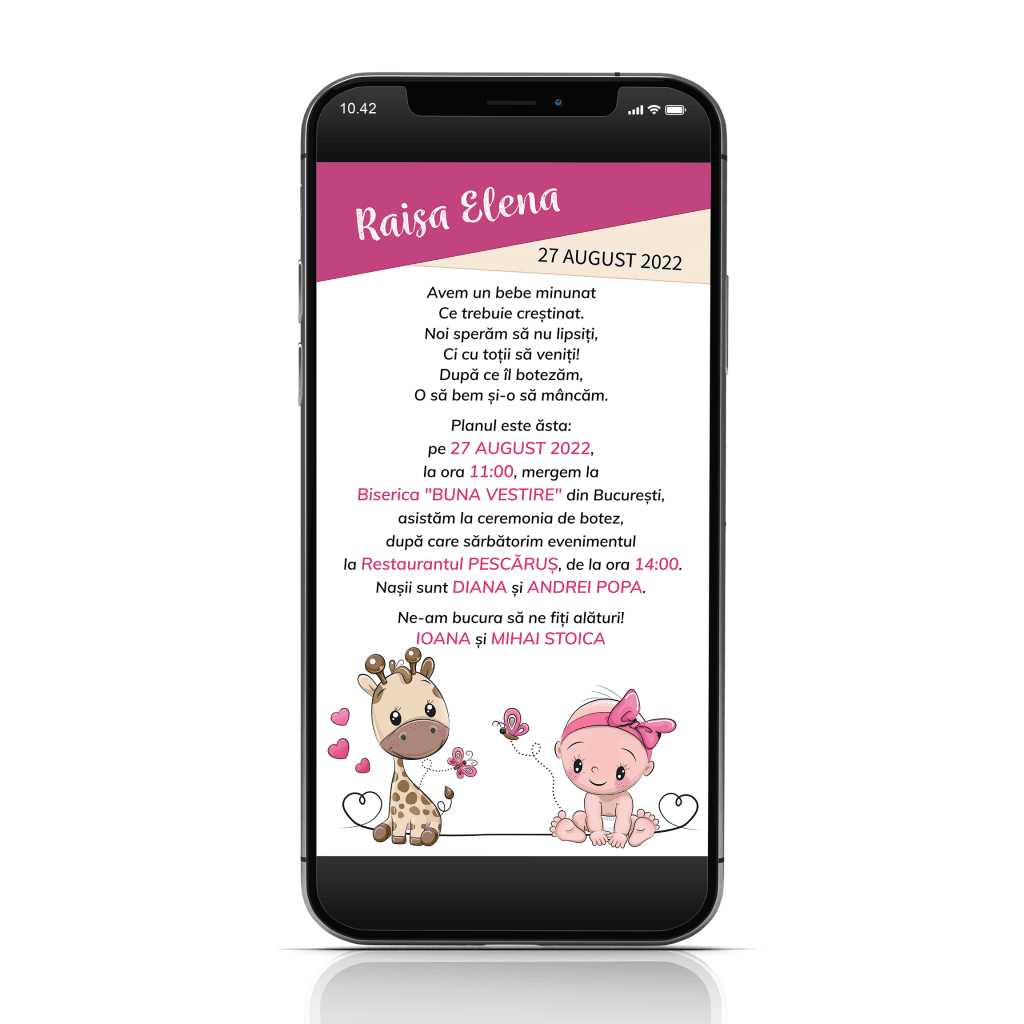 Invitatie digitala botez fetite - IDF-10 - Produse BOTEZ si NUNTA