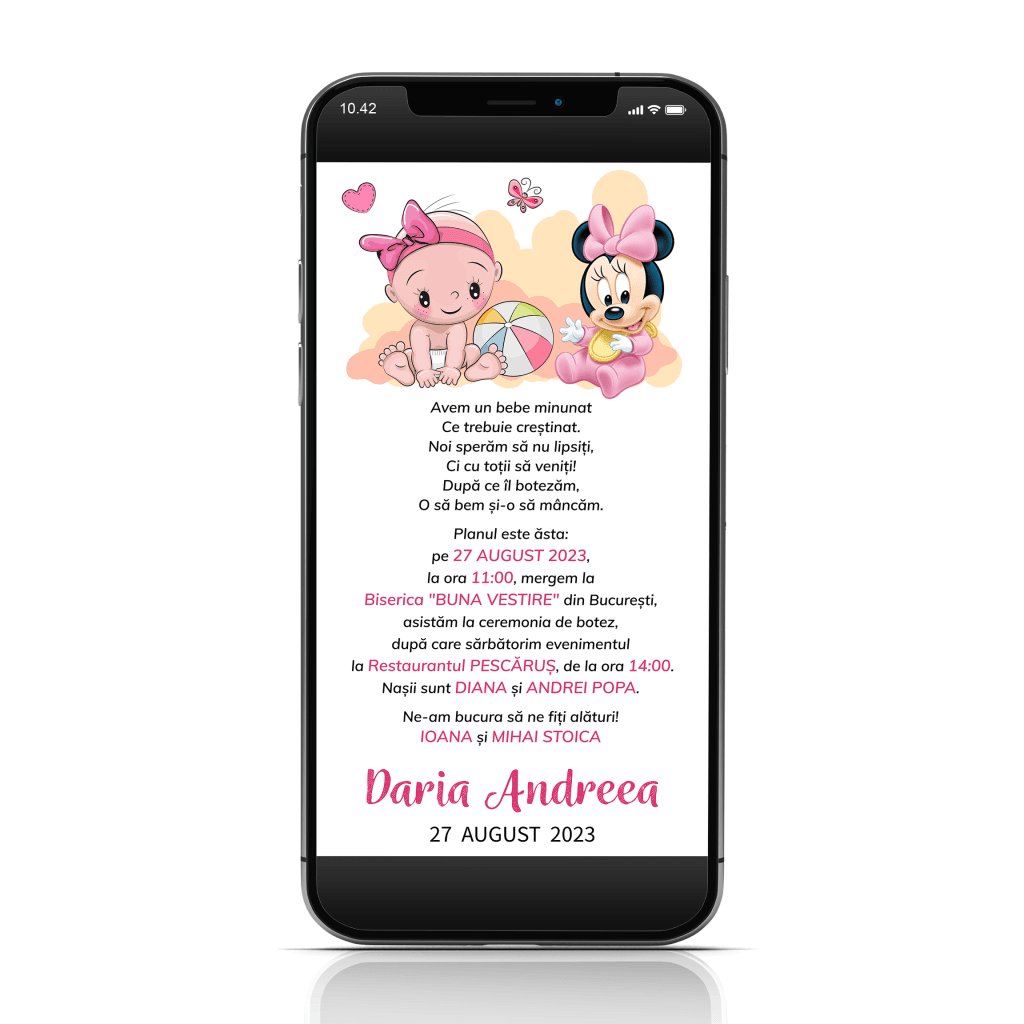 Invitatie digitala botez fetite - IDF-10 - Produse BOTEZ si NUNTA