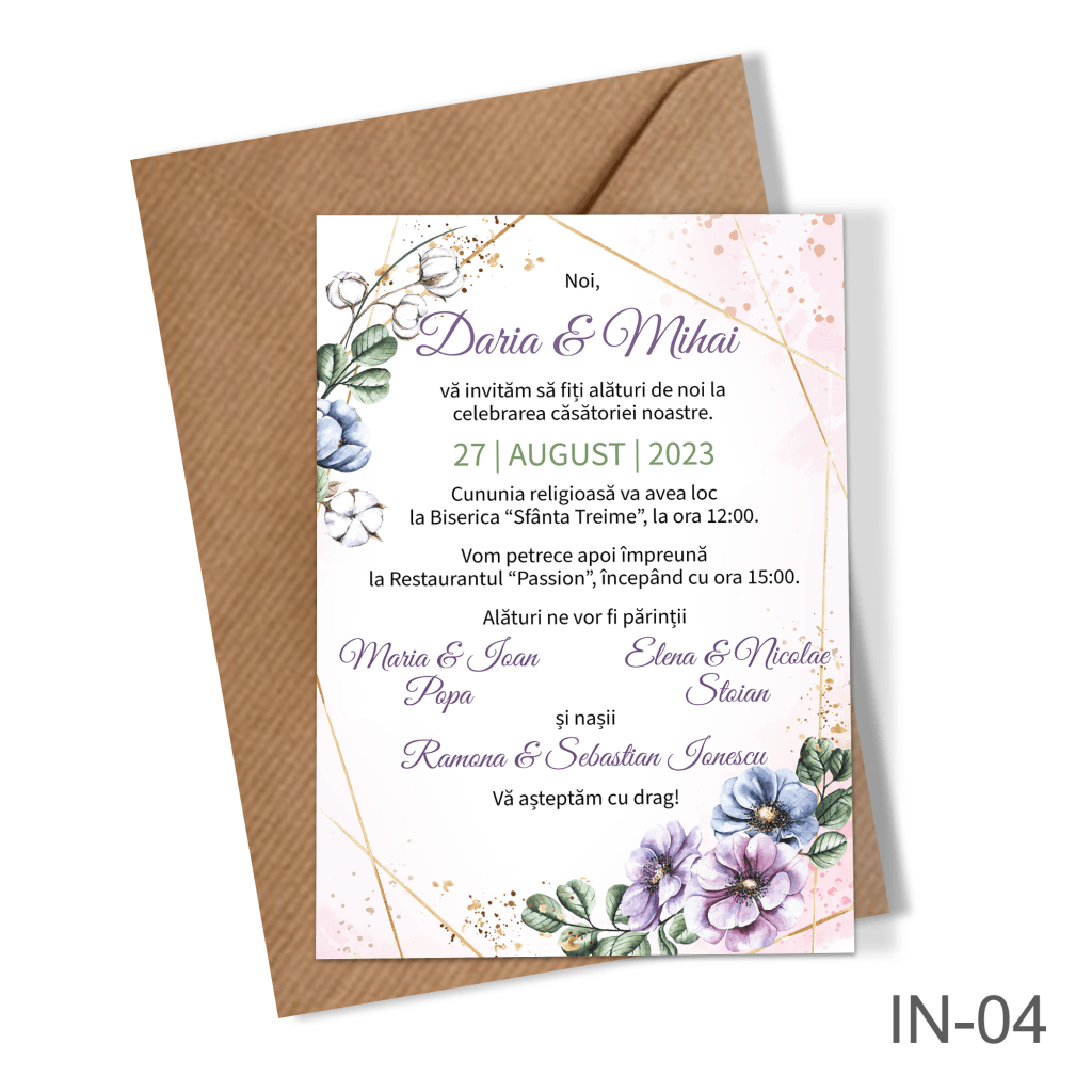 Invitatii nunta cu decoratiuni florale - IN-04 - Produse BOTEZ si NUNTA