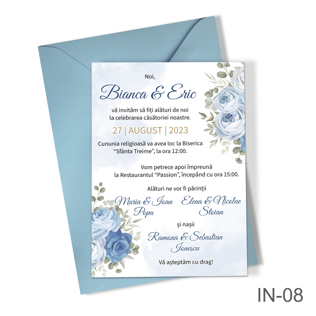 Invitatii nunta cu decoratiuni florale - IN-04 - Produse BOTEZ si NUNTA
