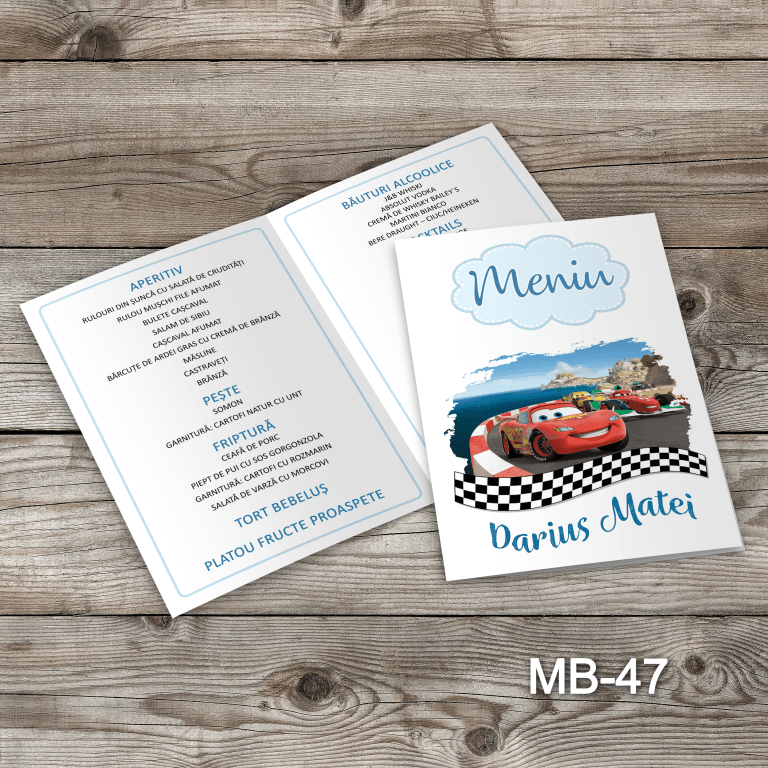 Meniu Botez - Fulger McQueen - Cars - MB-47 - Produse BOTEZ si NUNTA
