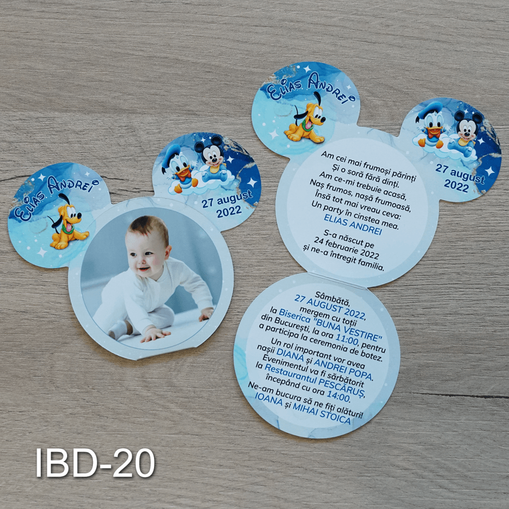 Invitatii botez baieti - Decupate Mickey Mouse - IBD-19 - Produse BOTEZ ...