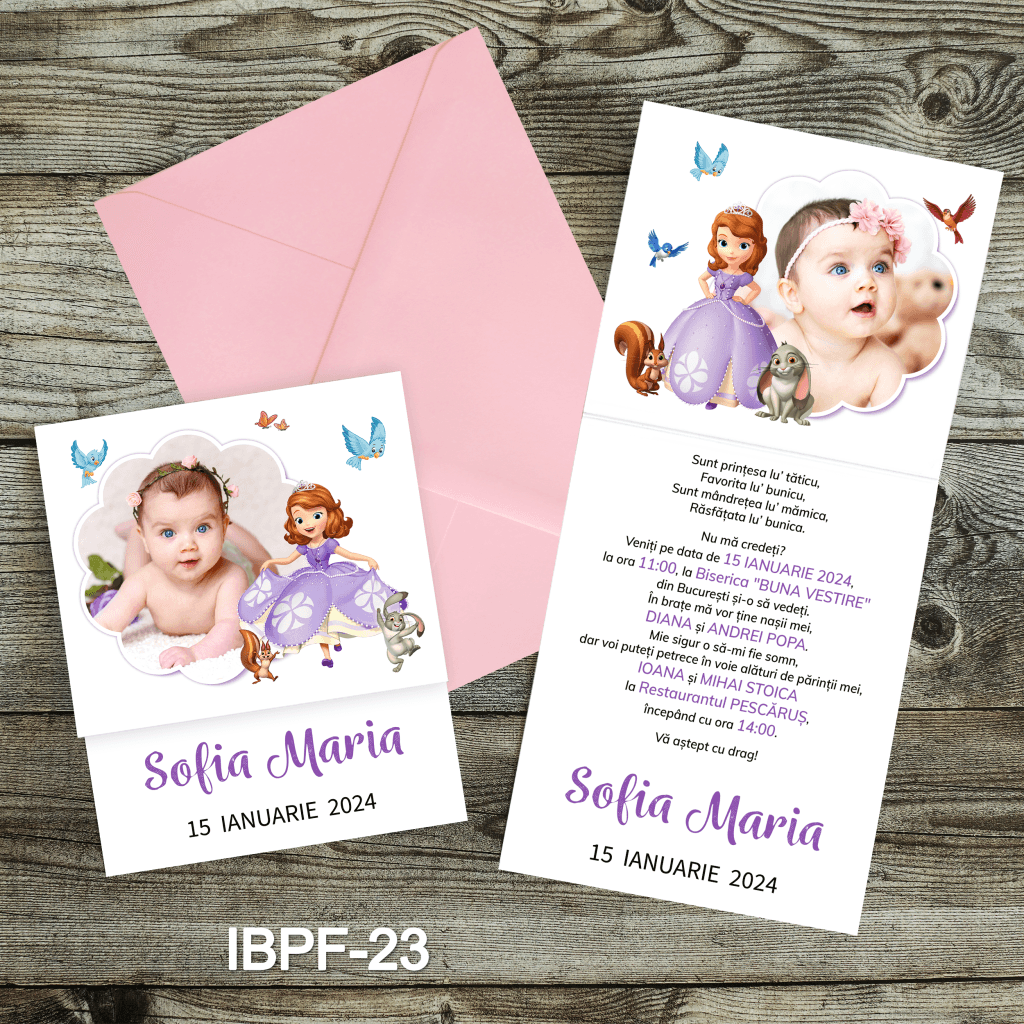 Invitatii botez fete cu poza - Printesa Sofia - IBPF-23 - Marturii ...