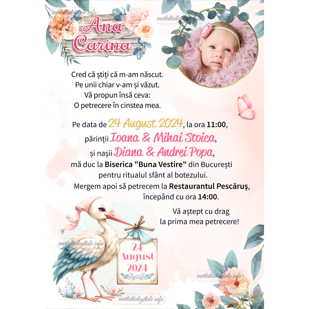 Invitatie digitala botez cu poza - fetite - Unicorn - IBF-70 - Produse ...