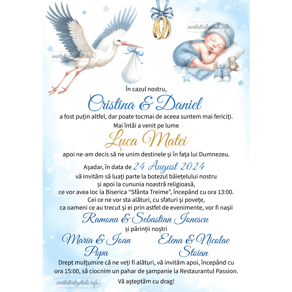 Invitatie digitala nunta si botez baieti - INB-03 - Produse BOTEZ si NUNTA