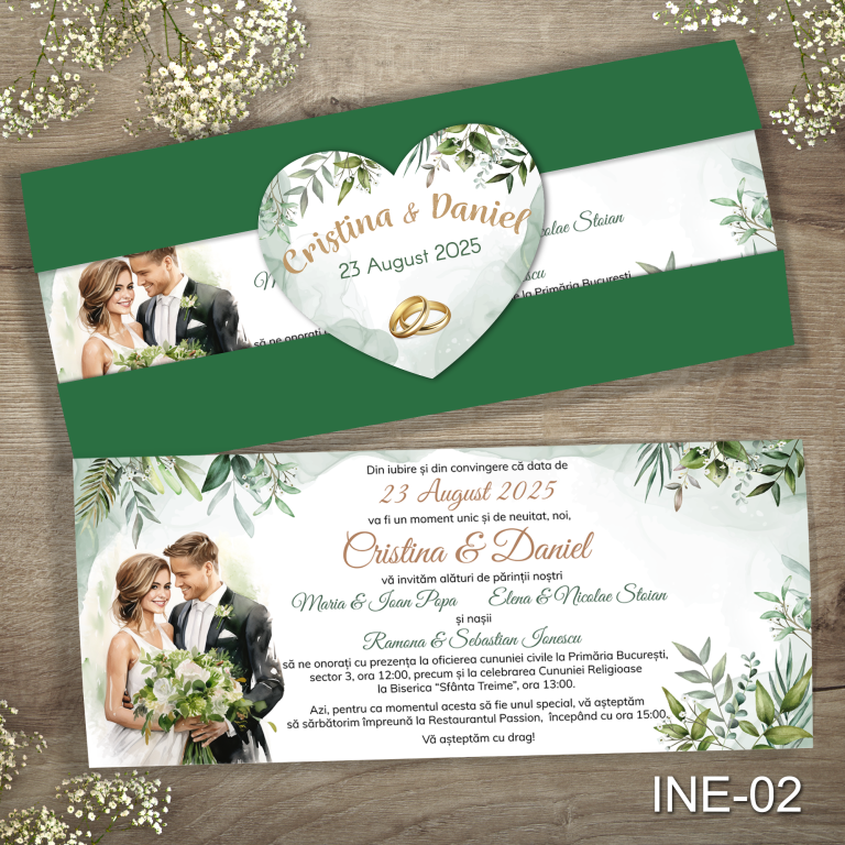 Invitatii nunta cu eticheta si plic Verde Inchis - INE-02 - Produse ...